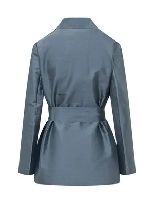 Max Mara Belted Silk Blazer - Gray