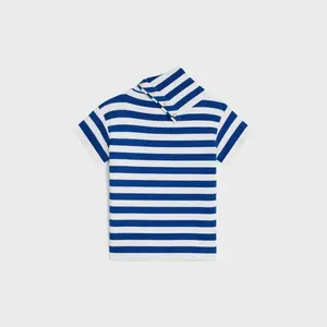 Celine High Neck Cotton Top - White/royal Blue