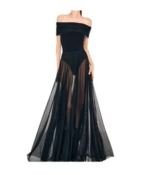 Norma Kamali Off-the-shoulder Sheer Panel Gown - Black