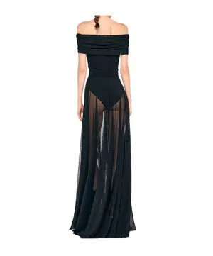 Norma Kamali Off-the-shoulder Sheer Panel Gown - Black