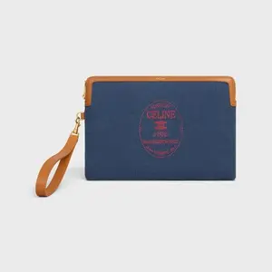 Celine Small Pouch With Strap In Textile With Embroidery