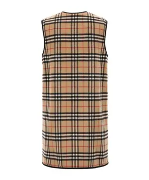 Burberry Plaid Sleeveless V-neck Jacket With Gold Buttons - No