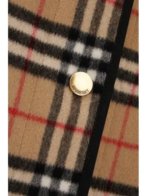 Burberry Plaid Sleeveless V-neck Jacket With Gold Buttons - No