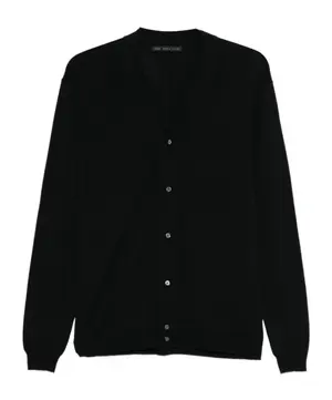 LOW BRAND Long-sleeved V-neck Cardigan With Central Back Detailing - Black