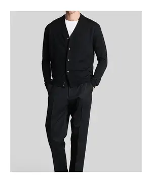 LOW BRAND Long-sleeved V-neck Cardigan With Central Back Detailing - Black