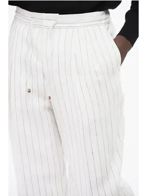 Brunello Cucinelli Tapered-leg Striped Linen Trousers