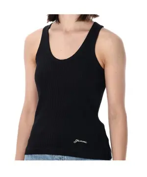 GANNI Ribbed Crewneck Tank Top - Black