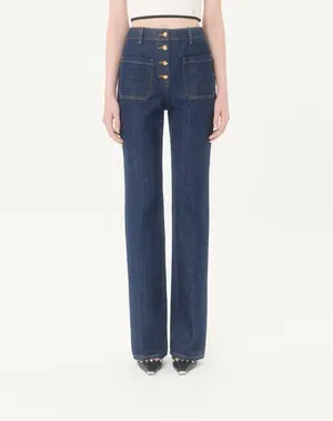 Valentino Garavani Button Detailed Straight Leg Jeans - Blue