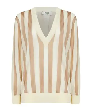 Fendi Striped V-neck Knitted Jumper - White