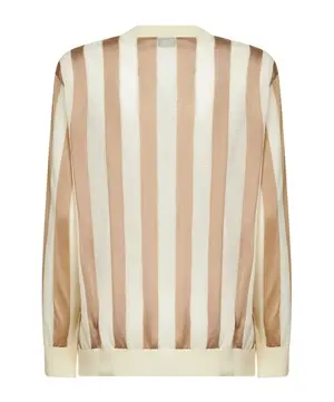 Fendi Striped V-neck Knitted Jumper - White