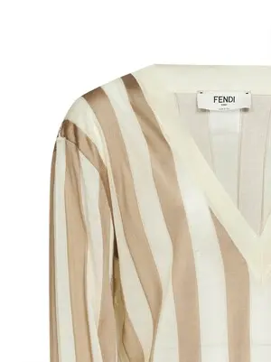 Fendi Striped V-neck Knitted Jumper - White