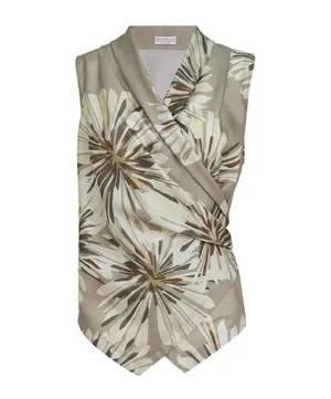 Brunello Cucinelli Sleeveless Floral Wrap Top - Khaki