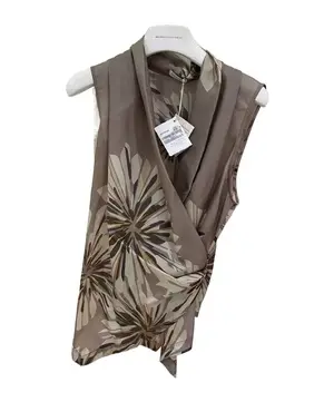 Brunello Cucinelli Sleeveless Floral Wrap Top - Khaki