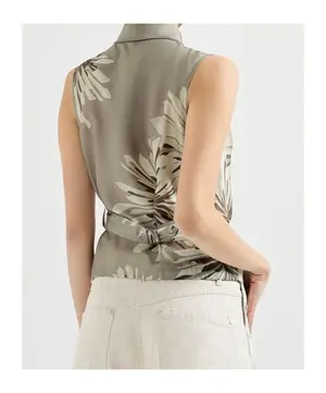 Brunello Cucinelli Sleeveless Floral Wrap Top - Khaki