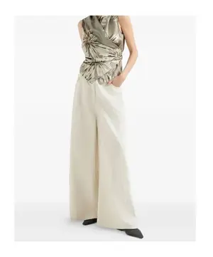 Brunello Cucinelli Sleeveless Floral Wrap Top - Khaki