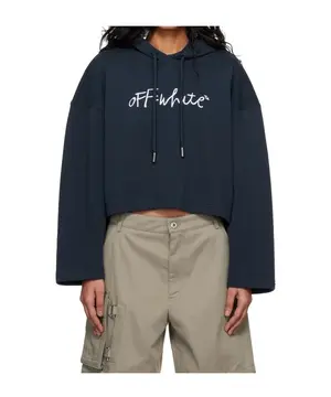 Off-White Embroidered Logo Cropped Hoodie