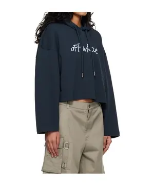 Off-White Embroidered Logo Cropped Hoodie