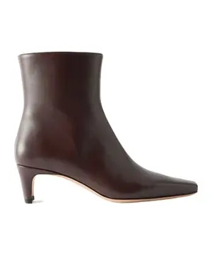 Staud Wally Leather Ankle Boots - Dark Brown