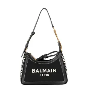 Balmain B-army Monogrammed Canvas And Smooth Leather Handbag - Black