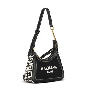 Balmain B-army Monogrammed Canvas And Smooth Leather Handbag - Black