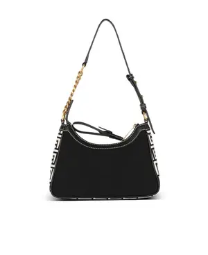Balmain B-army Monogrammed Canvas And Smooth Leather Handbag - Black