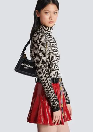 Balmain B-army Monogrammed Canvas And Smooth Leather Handbag - Black