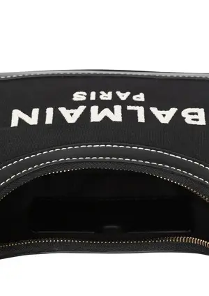 Balmain B-army Monogrammed Canvas And Smooth Leather Handbag - Black