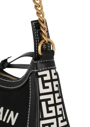 Balmain B-army Monogrammed Canvas And Smooth Leather Handbag - Black