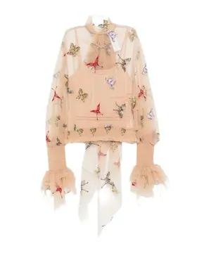Blumarine Long-sleeved Cover-up With Butterfly Embroidery - Beige