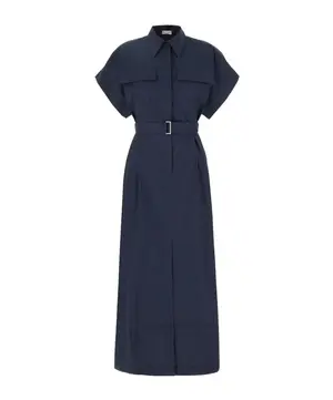 Brunello Cucinelli Belted Short-sleeve Dress - Blue