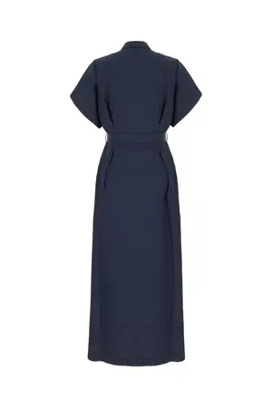 Brunello Cucinelli Belted Short-sleeve Dress - Blue
