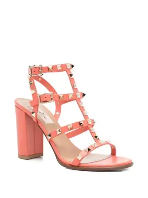 Valentino Garavani Rockstud Strappy Block Heel Sandals - Orange