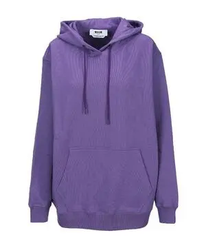 MSGM Drawstring Cotton Hoodie With Logo Print - Purple