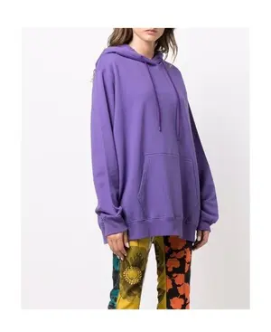 MSGM Drawstring Cotton Hoodie With Logo Print - Purple