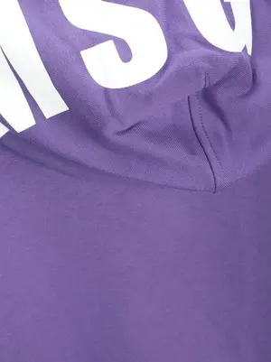 MSGM Drawstring Cotton Hoodie With Logo Print - Purple