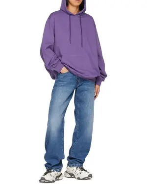 MSGM Drawstring Cotton Hoodie With Logo Print - Purple