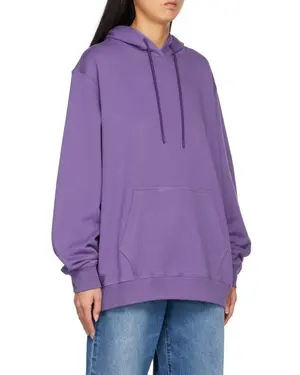 MSGM Drawstring Cotton Hoodie With Logo Print - Purple