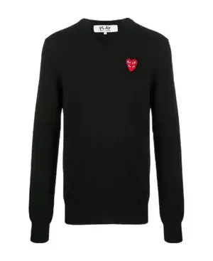 Play Comme Des Garcon Comme Des Garçons Play V-neck Knit Jumper With Heart Appliqu