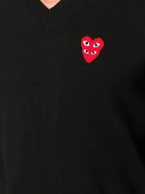 Play Comme Des Garcon Comme Des Garçons Play V-neck Knit Jumper With Heart Appliqu