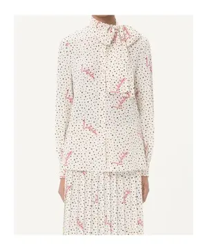 Valentino Garavani Polka Dot Crepe De Chine Shirt With Scarf Detail - White