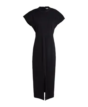 Brunello Cucinelli Short Sleeve Pencil Dress With Slit Skirt