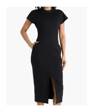 Brunello Cucinelli Short Sleeve Pencil Dress With Slit Skirt