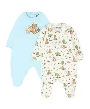 Moschino Long-sleeved Jumpsuits With Bear And Deer Print - White