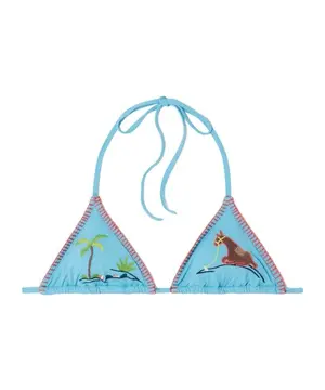Staud Lido Embroidered Triangle Bikini Top - Blue