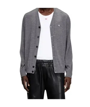 DIESEL® Buttoned V-neck Cardigan With Cut-out Logo