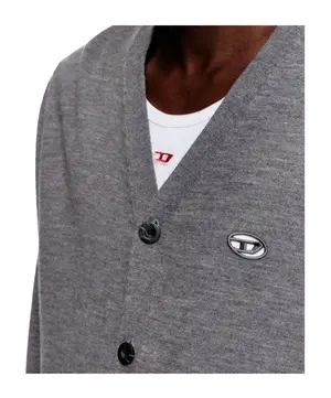 DIESEL® Buttoned V-neck Cardigan With Cut-out Logo