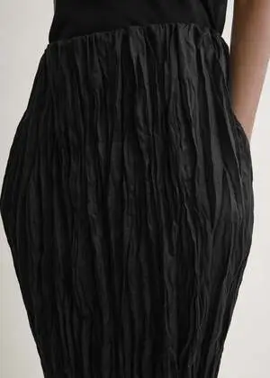 TOTEME Crinkled Linen Midi Skirt - Black