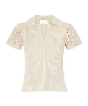 Magda Butrym Ribbed Cotton Crochet Polo Shirt
