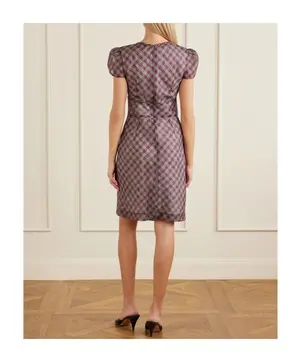 SHUSHU/TONG Plaid Sweetheart Neckline Short Sleeve Dress