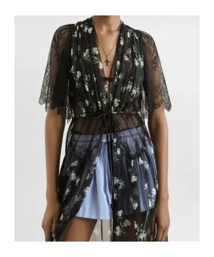 Dolce & Gabbana Floral Lace Trimmed V-neck Maxi Dress